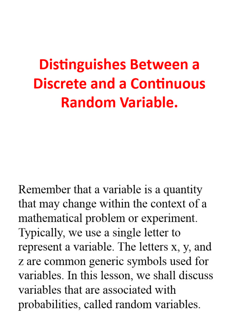 Distinguishes Between A Discrete and A Continuous Random | PDF ...