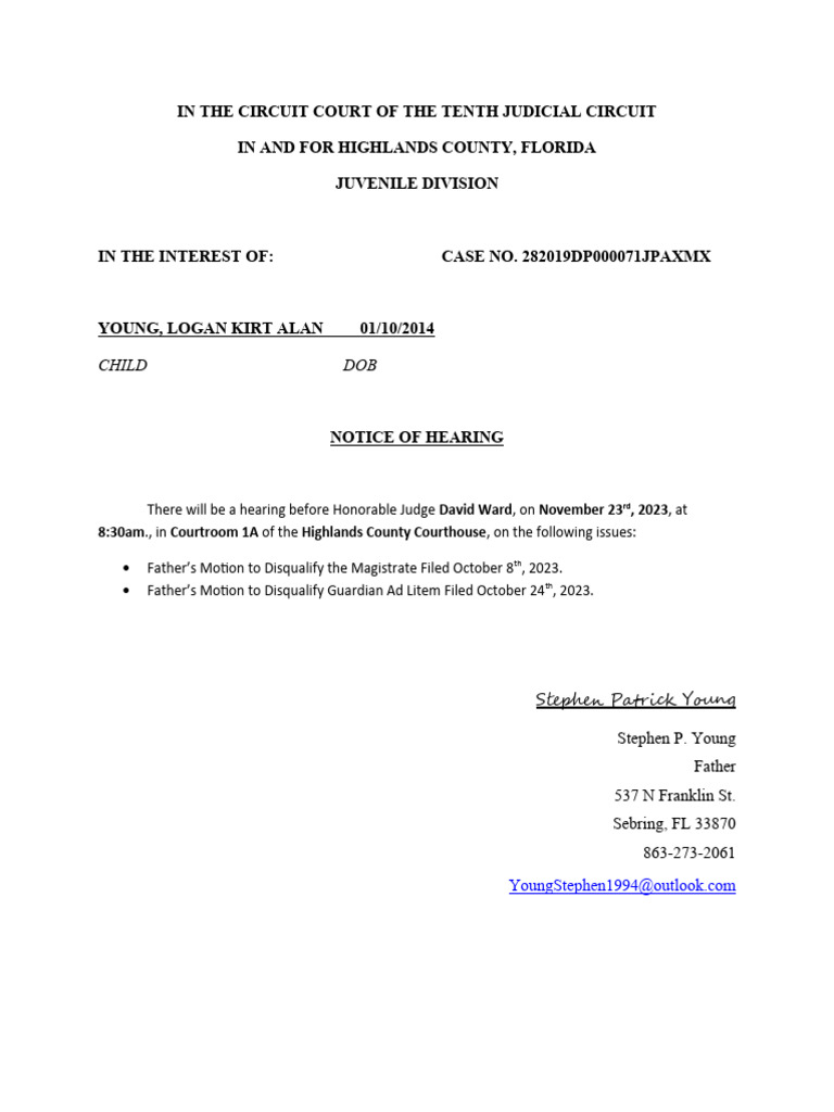 Juvenile Court Hearing Notice | PDF