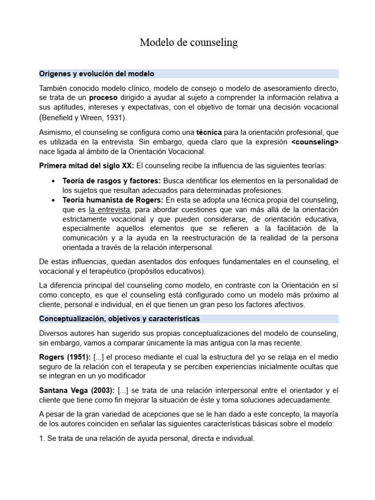Modelo de Counseling | PDF | Ciencia cognitiva | Conceptos psicologicos