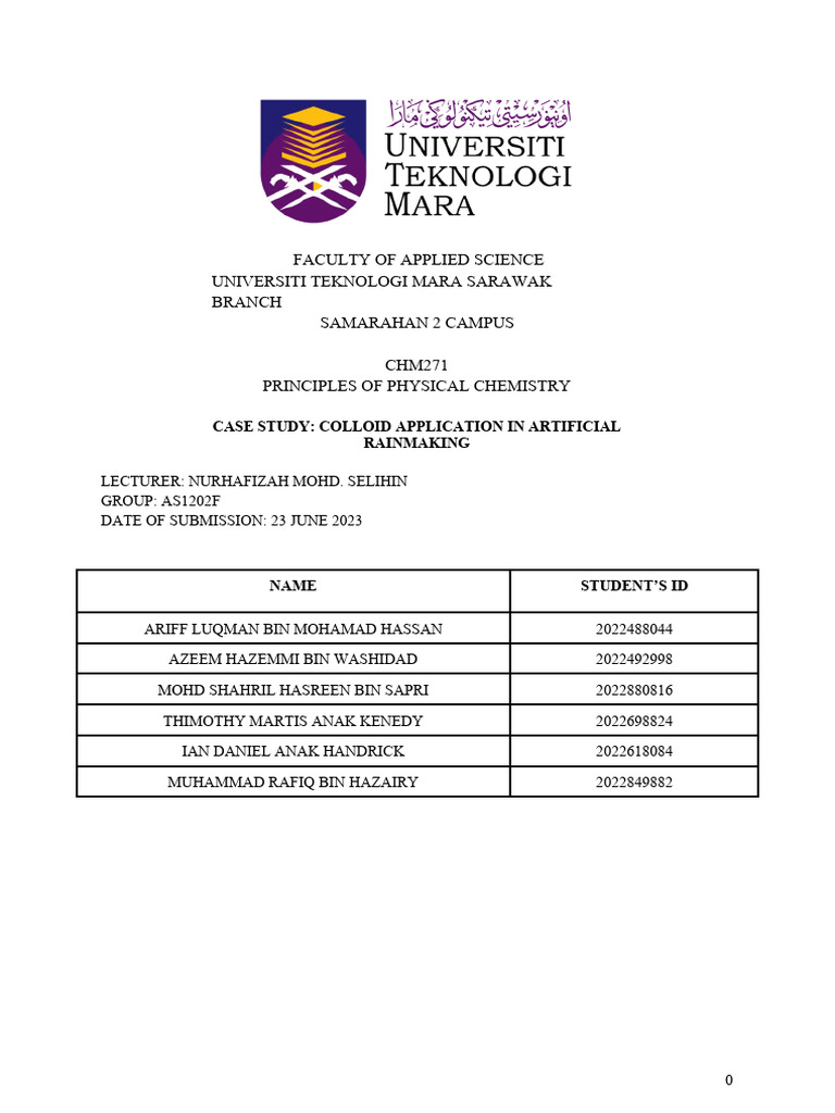 CHM271 Case Study V2 | PDF | Aerosol | Water