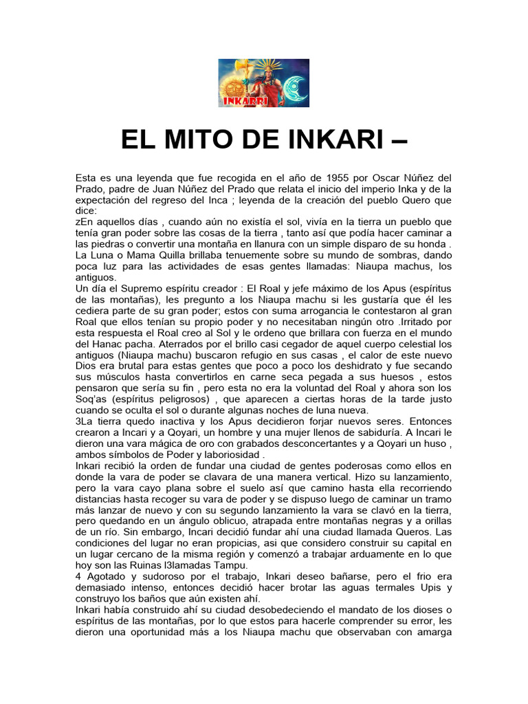 Mito de Inkarri: Origen y Significado | PDF | Imperio Inca