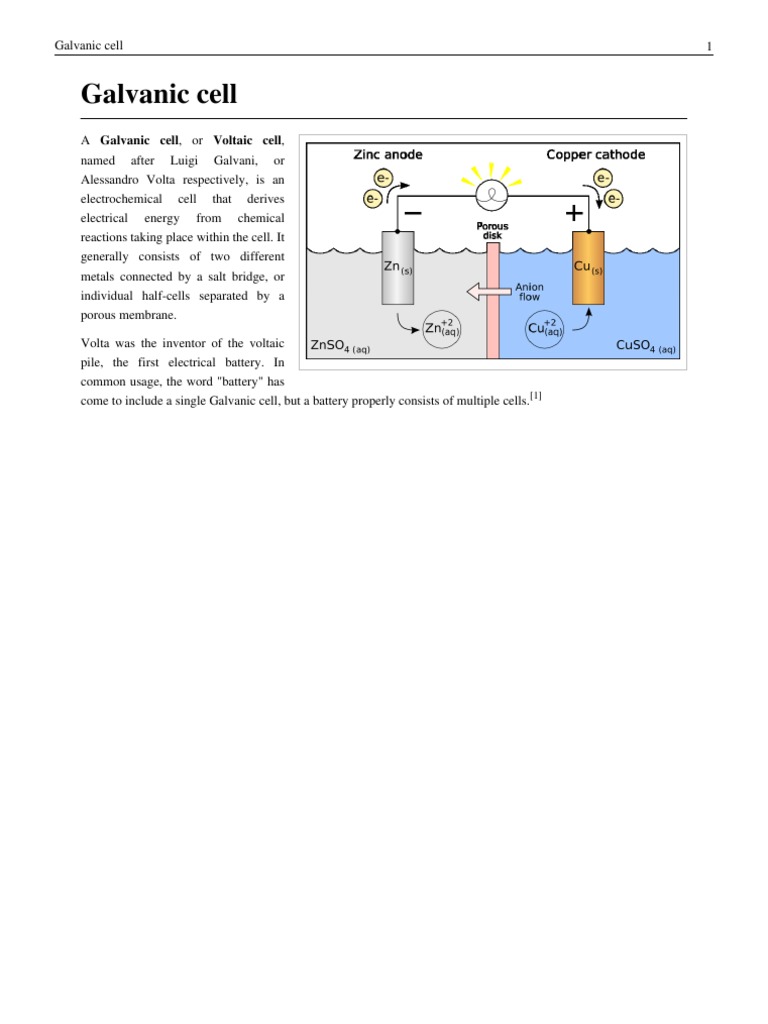 Galvanic Cell - Wikipedia | PDF | Redox | Battery (Electricity)