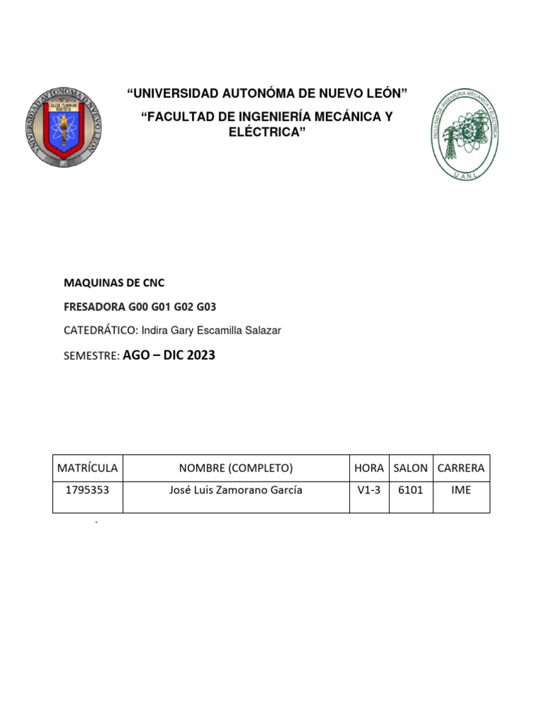 TAREA Fresadora G00 G01 G02 G03 1795353 | PDF | Informática