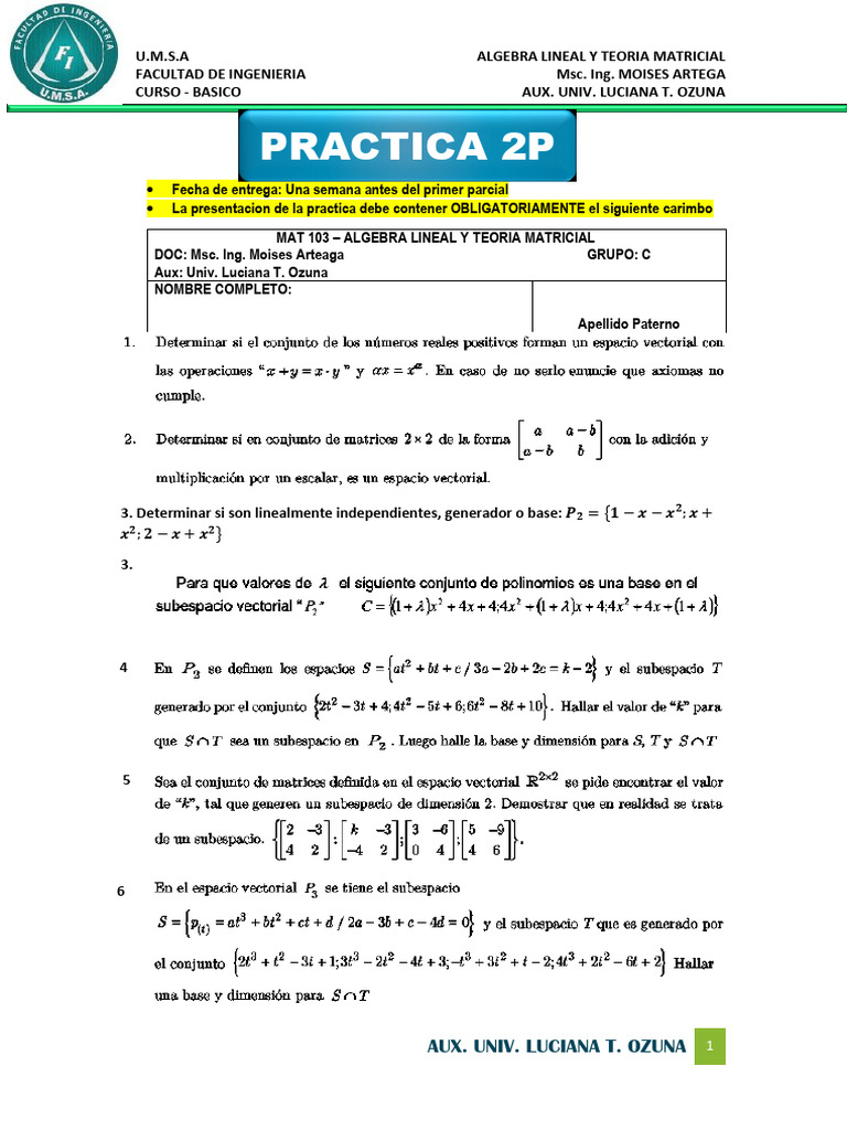 Practica 2p Ii2023 GC | PDF | Espacio vectorial | Álgebra abstracta