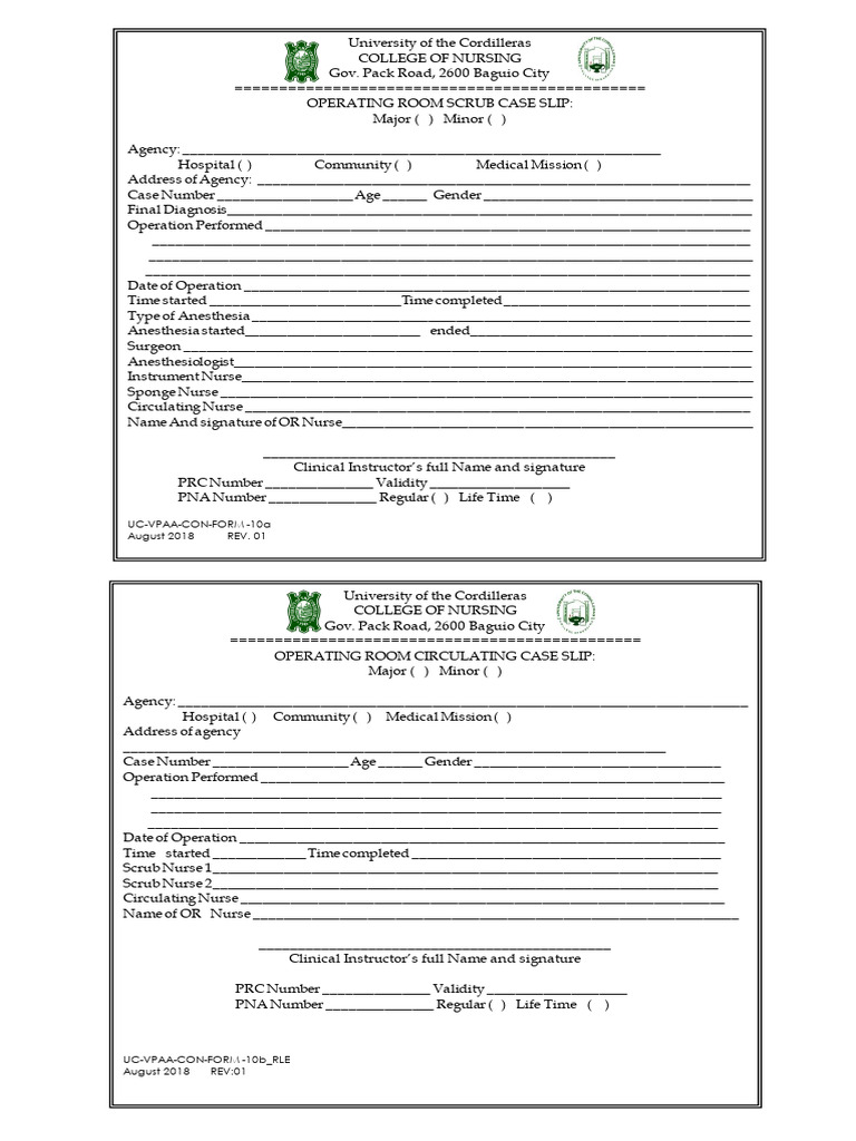 10 Case Slips Scrub Circulating Delivery New Born REVISED Doc Revised ...