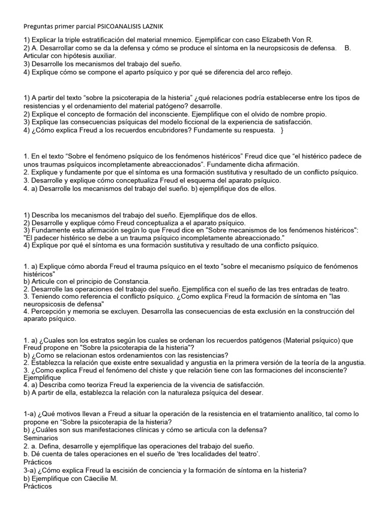 Preguntas Primer Parcial PSICOANALISIS LAZNIK | PDF