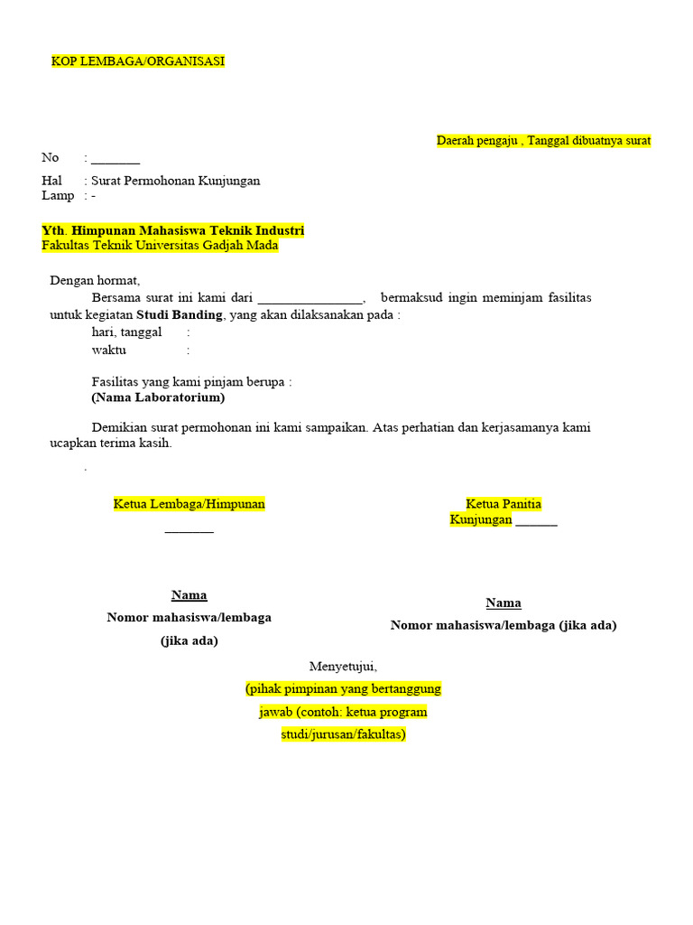 Format Surat Permohonan Tour Laboratorium | PDF