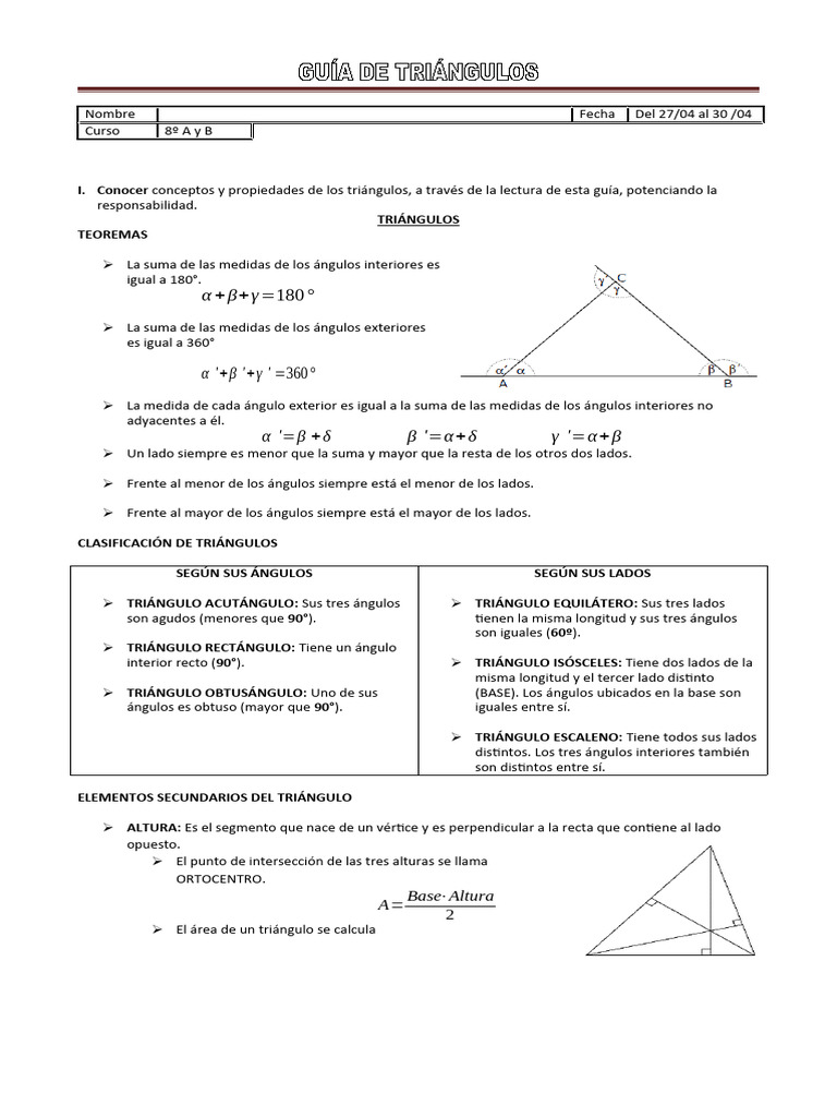 Guia de Triangulos 8° | PDF | Triángulo | Geometría euclidiana