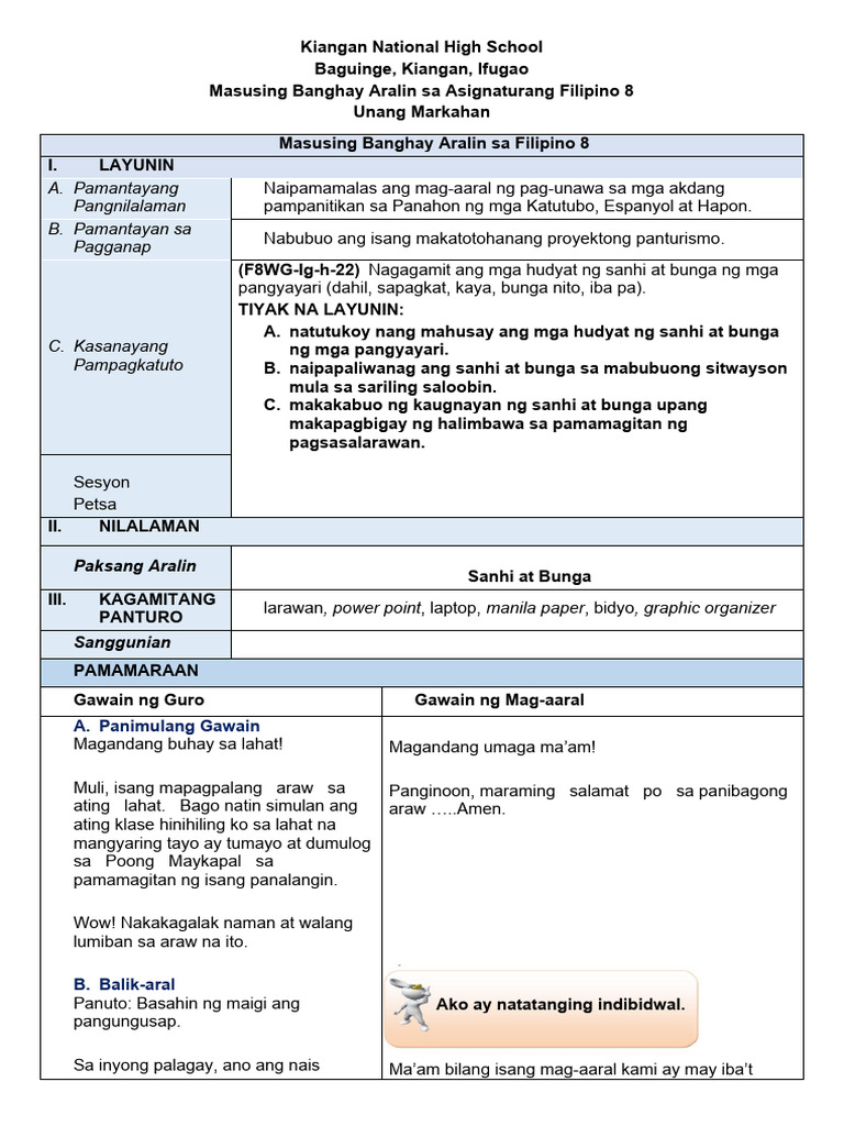 8 - Sanhi at Bunga Kiangan National High School | PDF