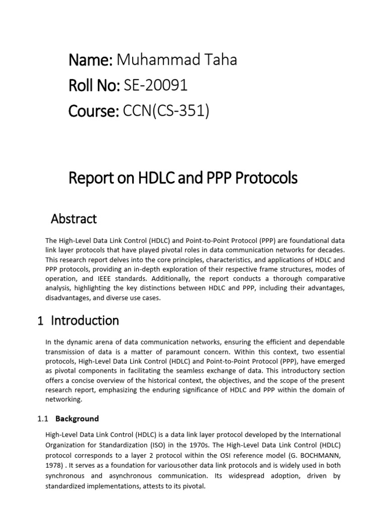 Report On Hdlc And Ppp Protocols Pdf Network Architecture Computer Data