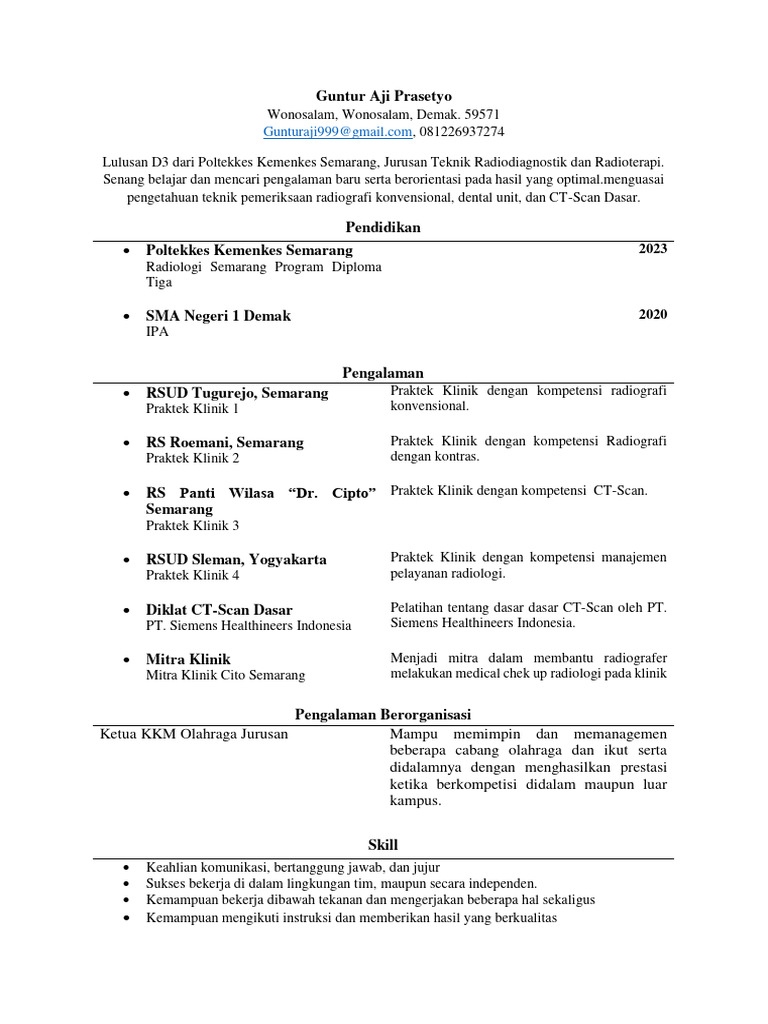 CV Guntur Radiografer | PDF