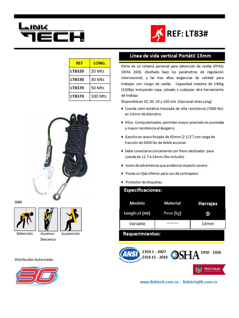 Linea de Vida Vertical LINK TECH 8370 | PDF