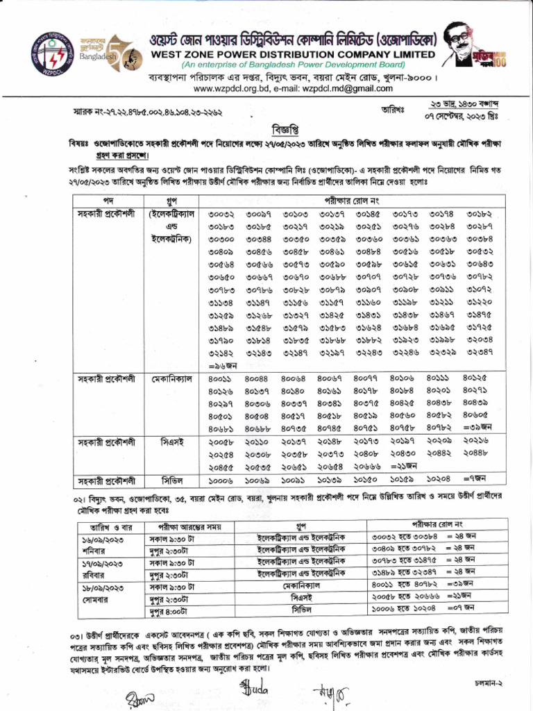WZPDCL Viva Notice | PDF