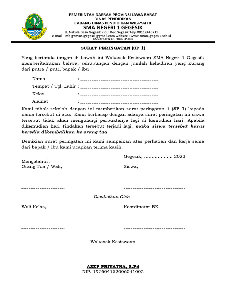 Surat Peringatan 1 | PDF