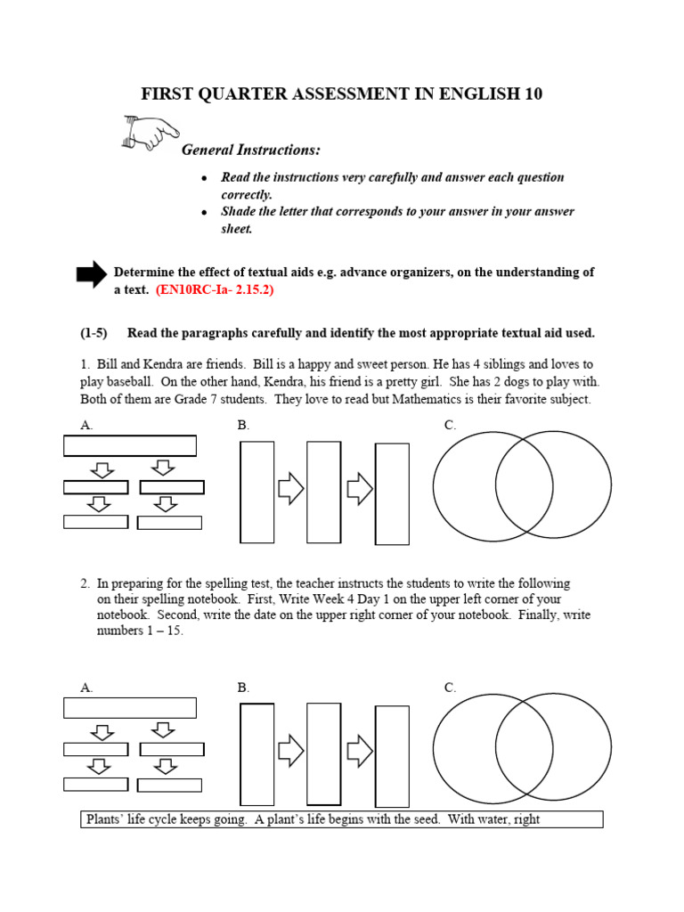 English 10 Quarter 1 Diagnostic Test | PDF