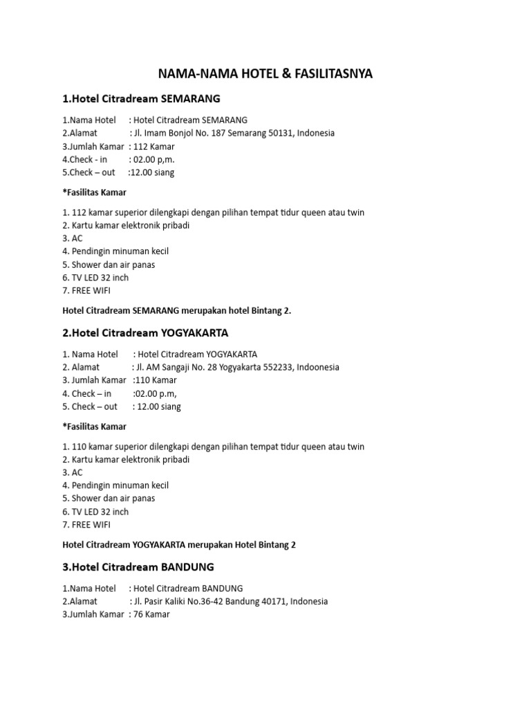 Nama Nama Hotel Dan Objek Wisata | PDF | Bisnis | Teknologi & Rekayasa