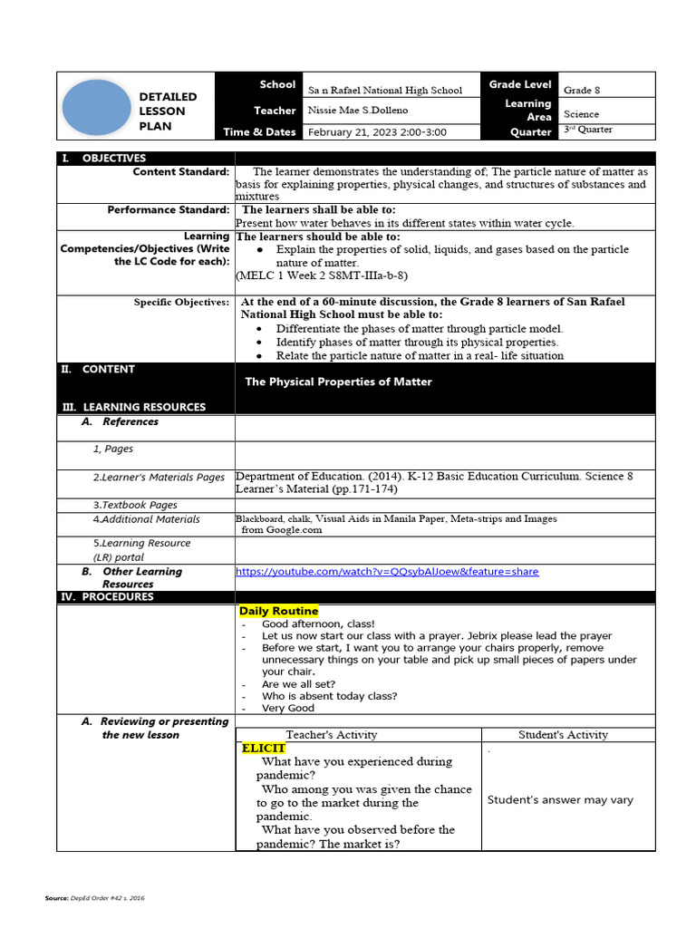 Science 8 Physical Properties of Matter Week 2 | PDF | Gases | Liquids