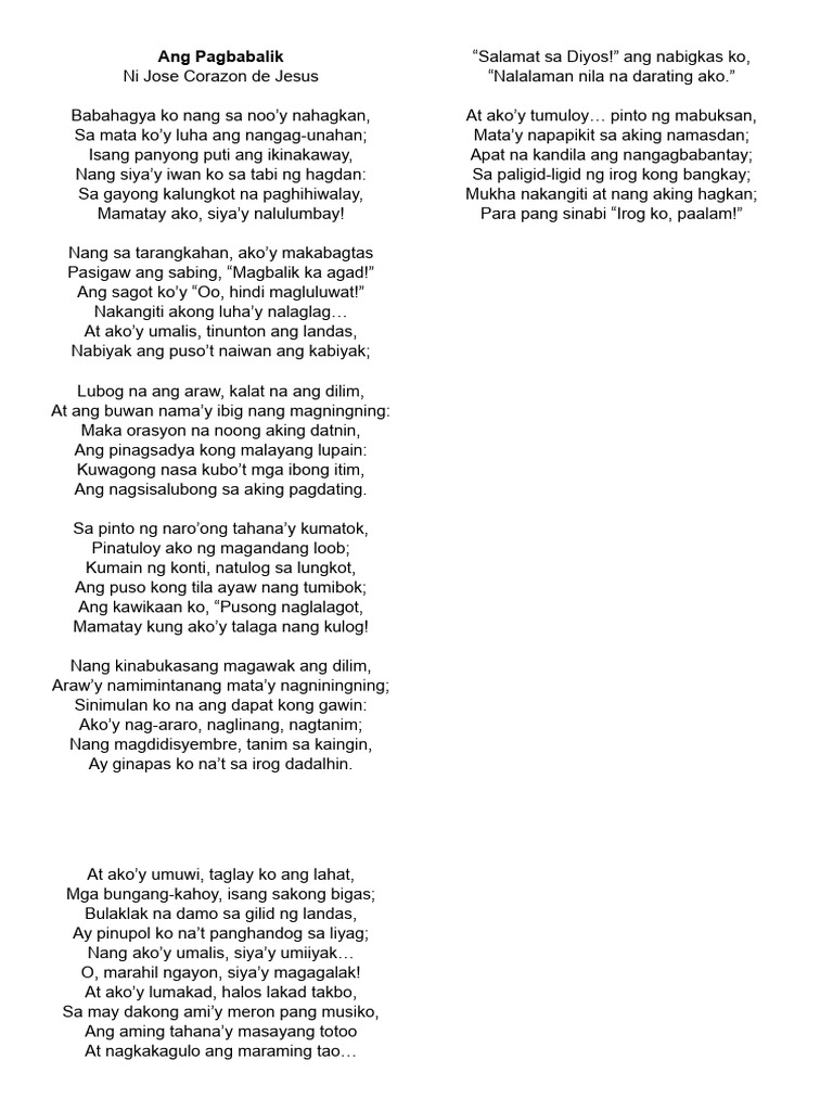 Ang Pagbabalik Tula | PDF