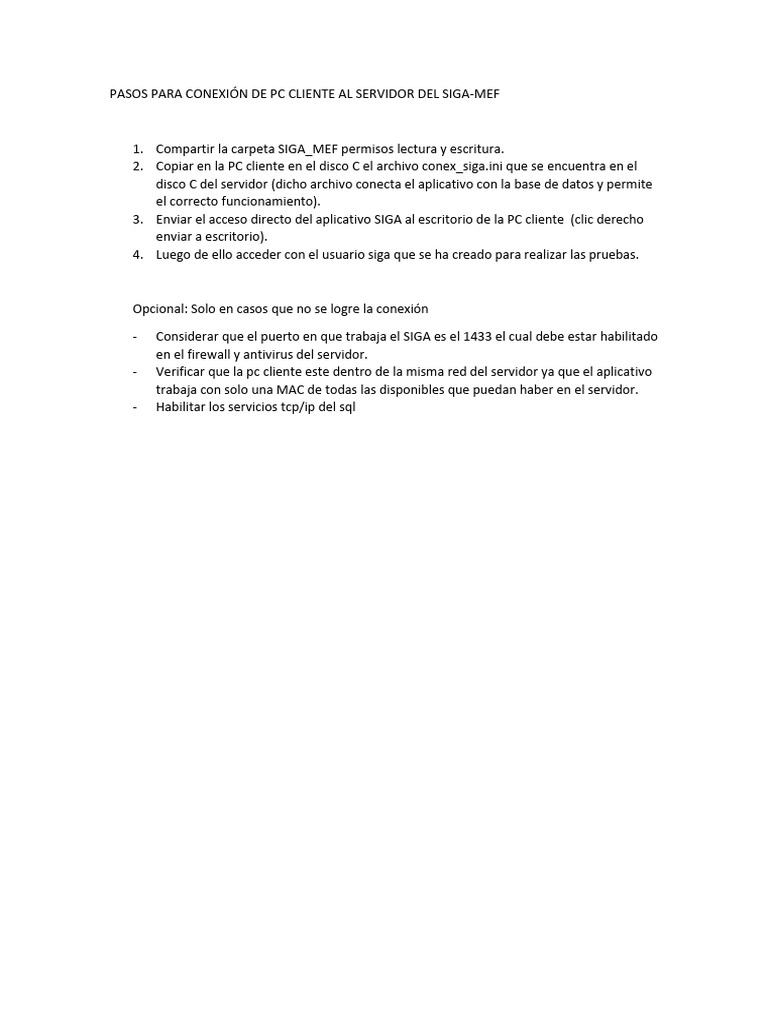 Pasos Configuración Cliente SIGA | PDF