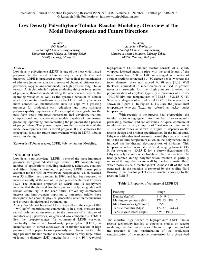 LDPE Tubular Reactor Modeling Overview | PDF | Polymers | Polyethylene