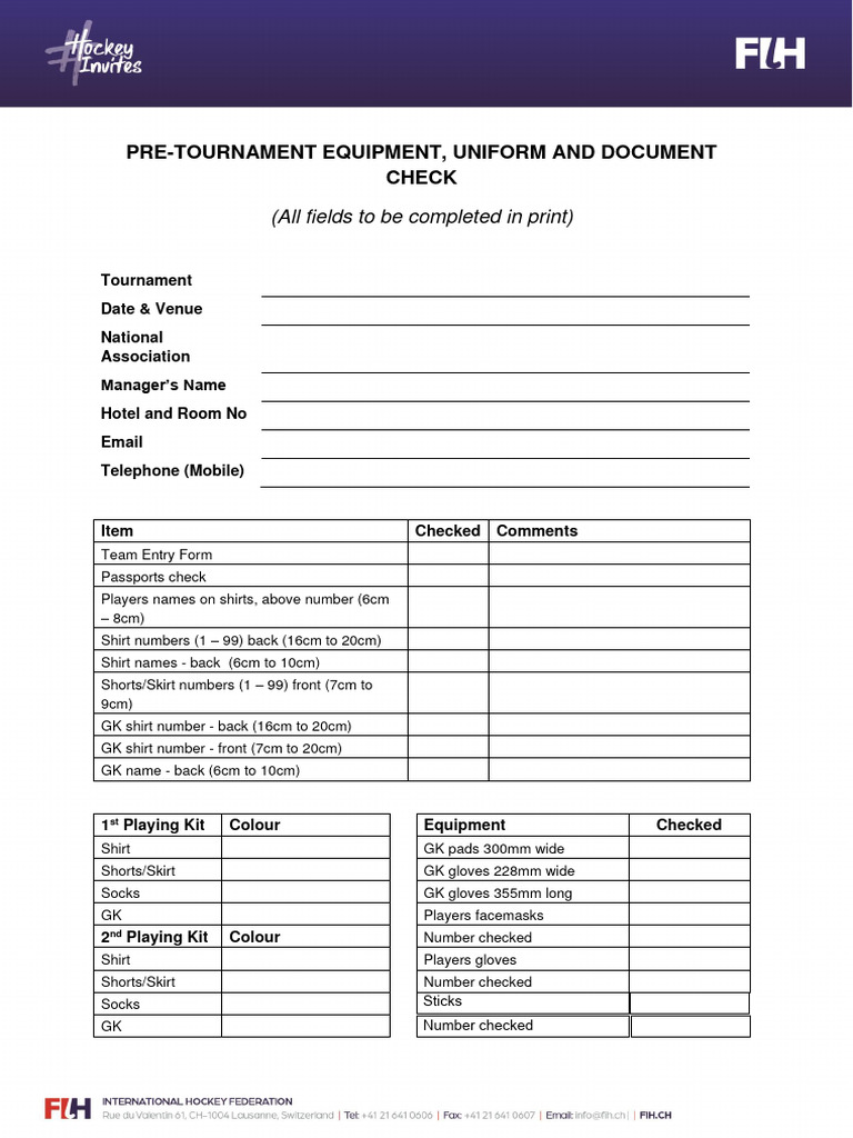 Pre-Tournament Equipment Checklist | PDF