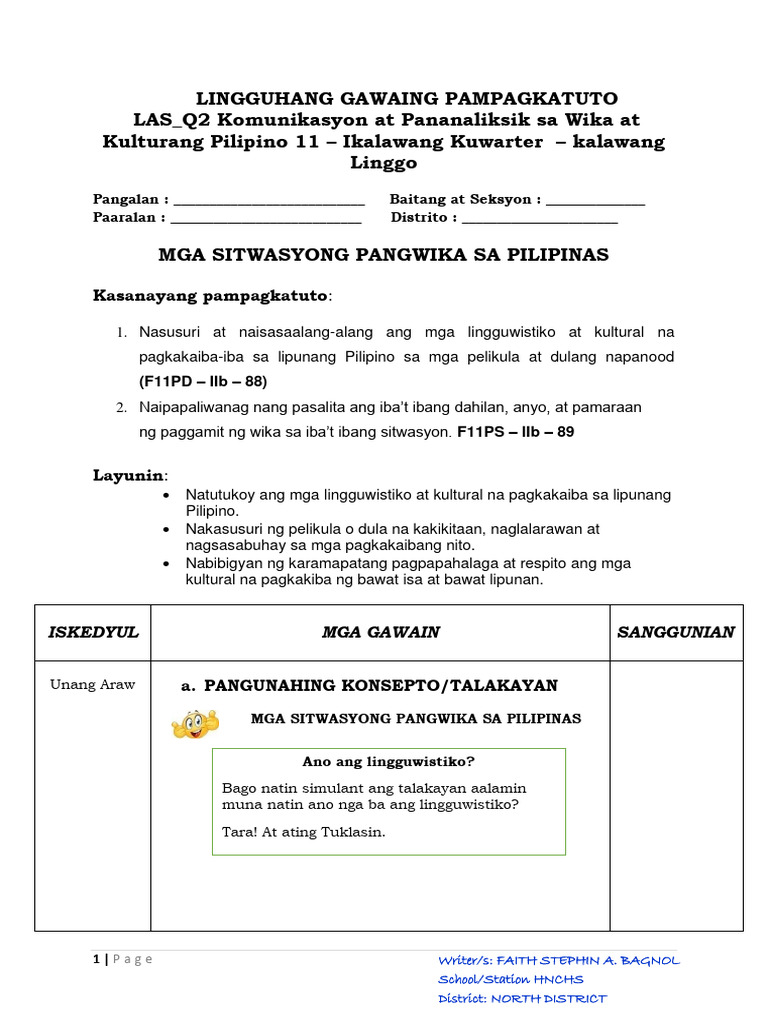 LAS - Q2 - Komunikasyon - G11 - Week 2 | PDF