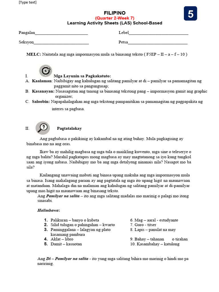 Las Quarter 2 Week 7 Filipino 5 | PDF