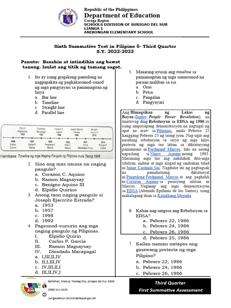 ST 6 q3 Filipino 5 Sumabat | PDF