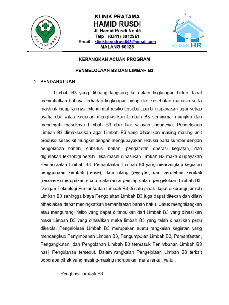Pelatihan Pengelolaan Limbah B3 Klinik | PDF