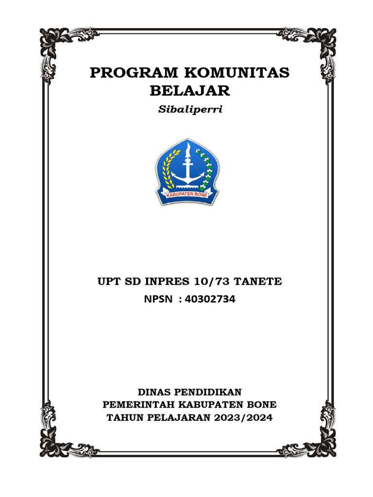 Program Dan SK Komunitas Belajar - SDI 10 - 73 TANETE | PDF