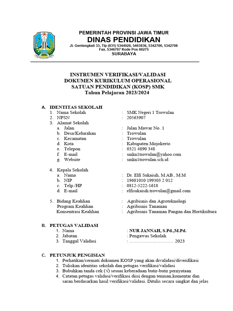 Instrumen Validasi KOSP ATPH | PDF | Karier & Perkembangan