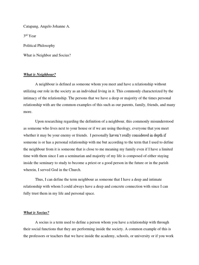 Catapang, Angelo Johanne A. - Neighbour and Socius | PDF | Wellness