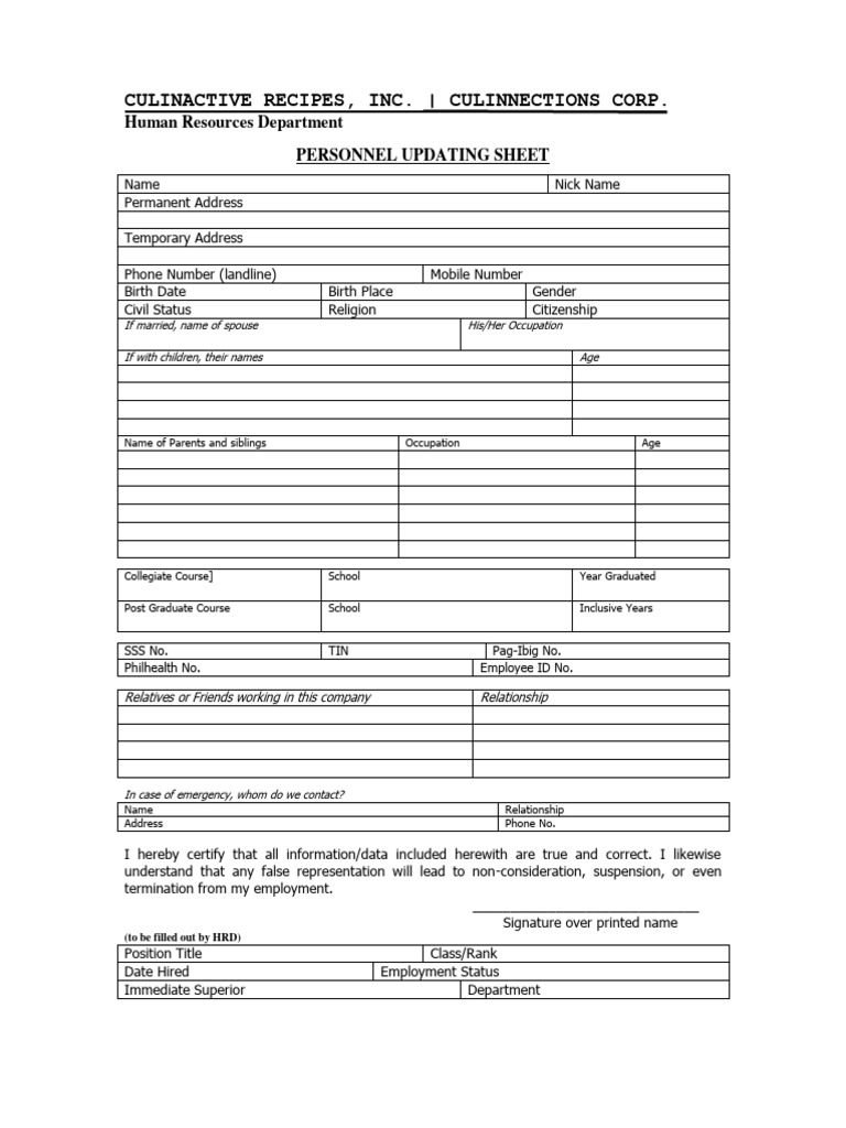 CRI CC - Personnel Updating Sheet | PDF