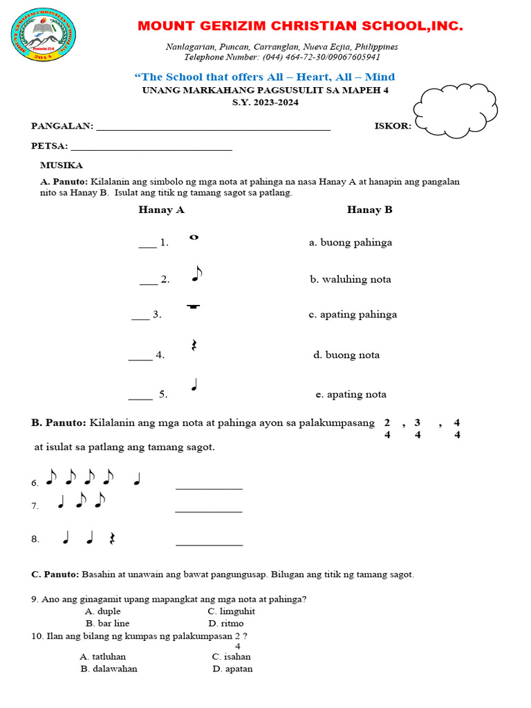 Unang Markahan Sa Mapeh 4 | PDF