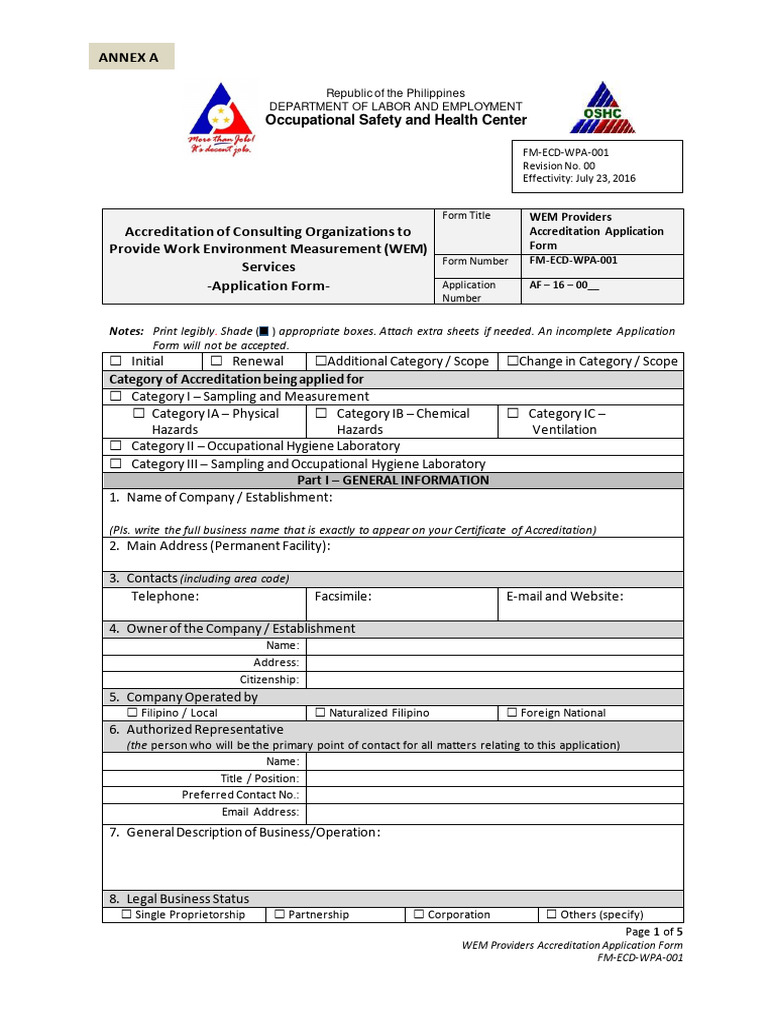 WEM Providers Accreditation Form | PDF | Occupational Hygiene | Business