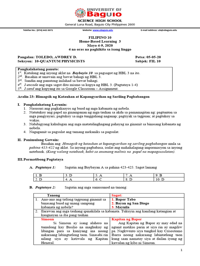 Awdrey Toledo Filipino 10 HBL 3 | PDF