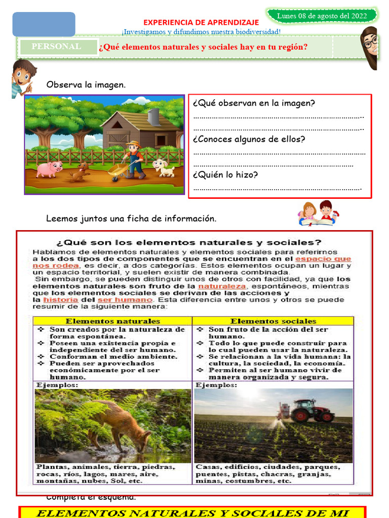 D1 A2 FICHA ¿Qué Elementos Naturales y Sociales Hay en Tu Región | PDF