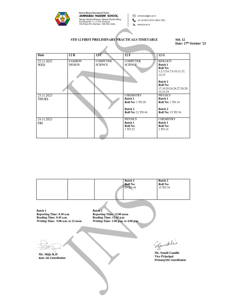 Prelim Practical Schedule | PDF