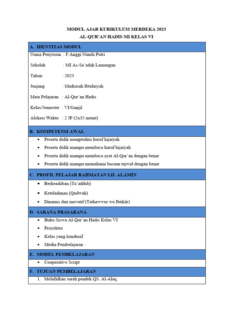 Modul Ajar Qurdis Anggi | PDF