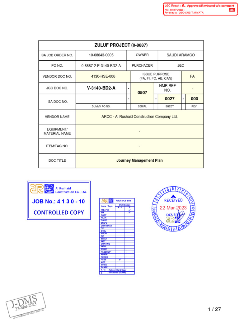 Zuluf Project Journey Management Plan | PDF | Vehicles | Traffic