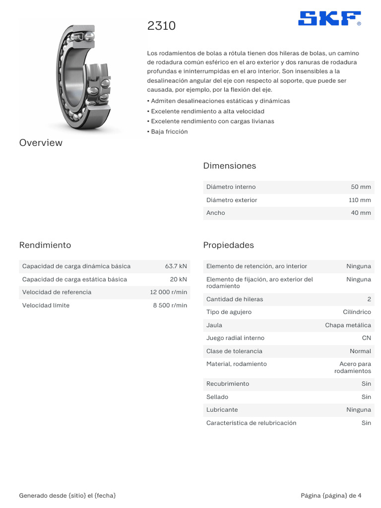 SKF 2310 Specification | PDF | Ingeniería mecánica