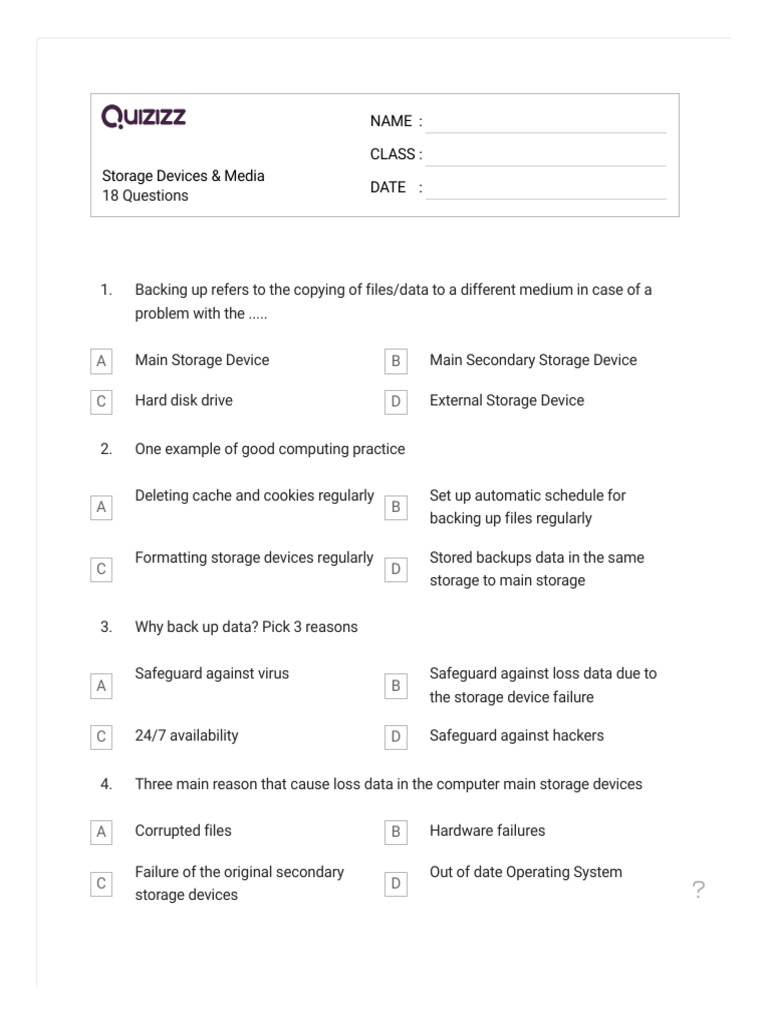 Storage Devices & Media Quiz | PDF | Computer Data Storage | Backup Storage Devices & Media Quiz | PDF | Computer Data Storage | Backup