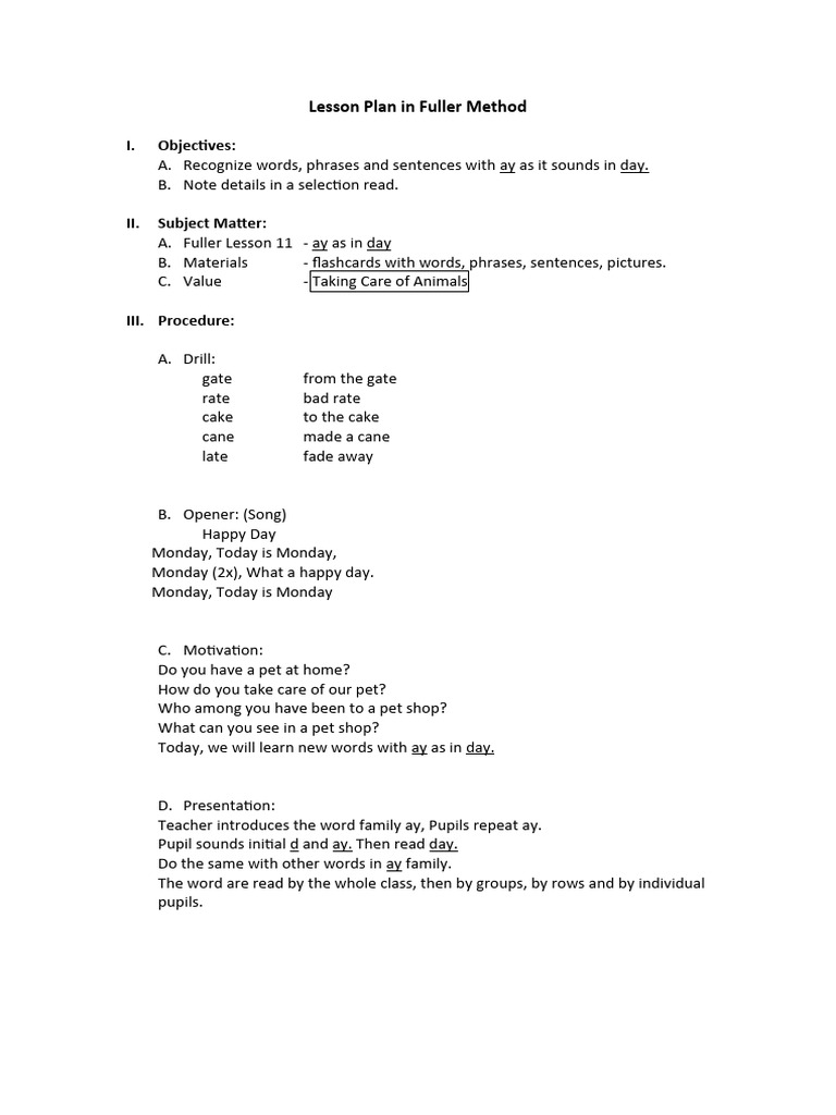 Lesson Plan in Fuller Method | PDF | Behavior Modification | Cognition