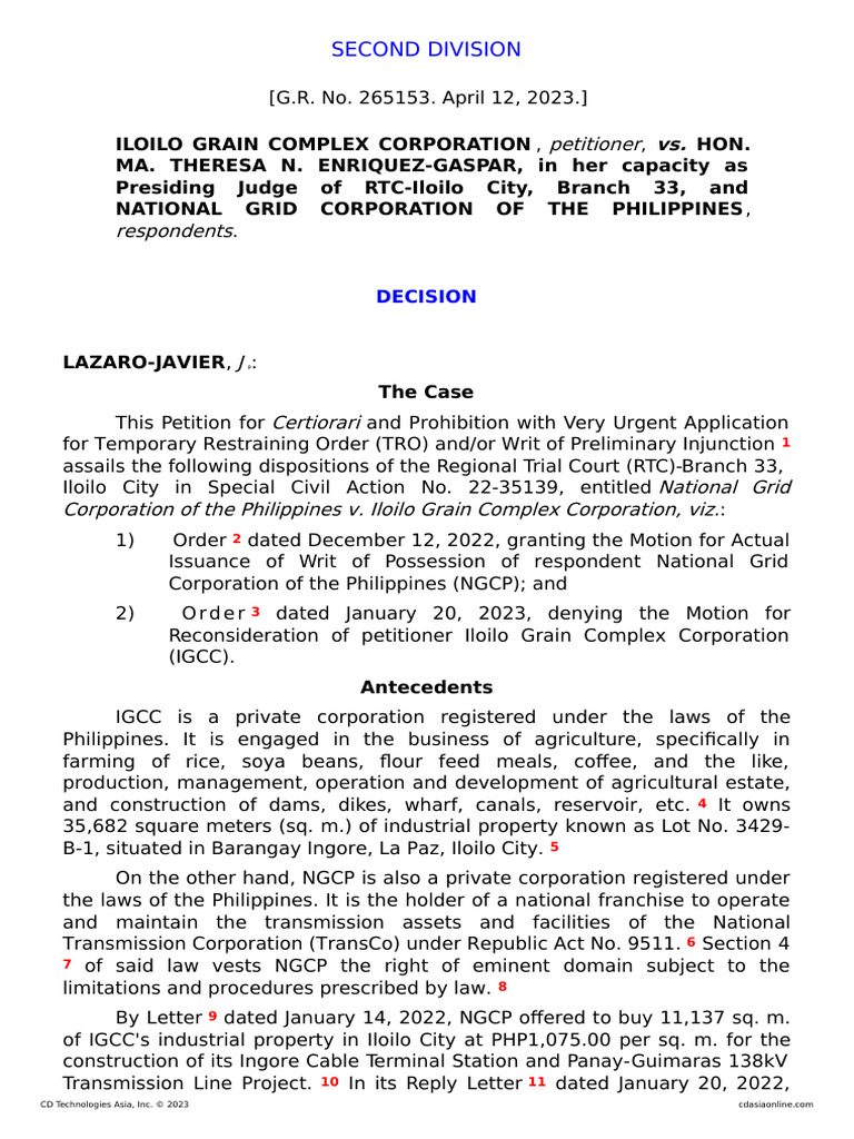 RTC Iloilo Expropriation Case Decision | PDF | Eminent Domain | Injunction