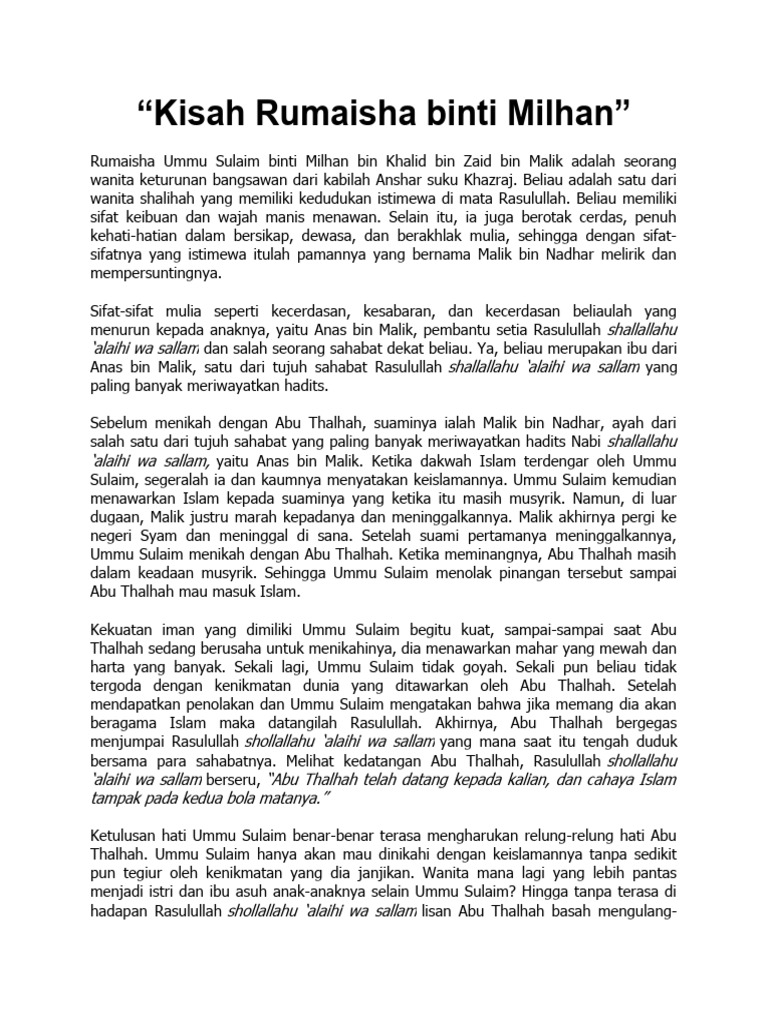 Kisah Rumaisha Binti Milhan | PDF | Agama & Spiritualitas