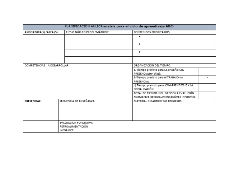 Planificación Aulica 1-1 | PDF