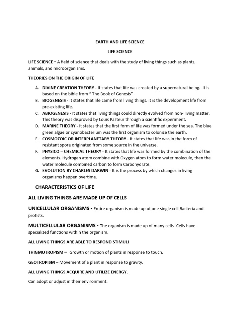 Earth and Life Science Reviewer For 2nd Quarter | PDF | Cell (Biology) | Life