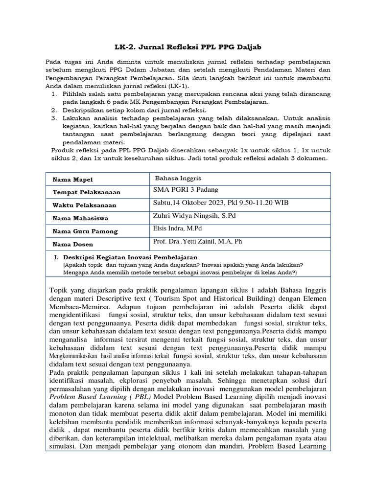 LK Refleksi Zuhri Widya Ningsih Ok | PDF