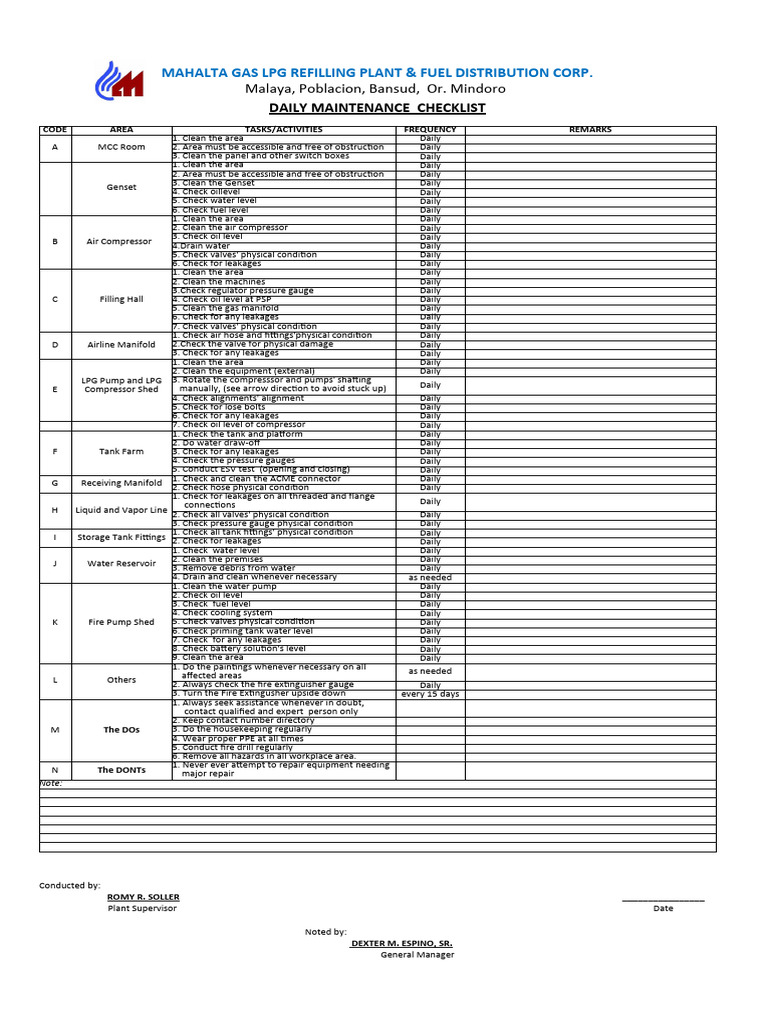 Preventive Maintenance Checklist (Final) | PDF | Technology & Engineering