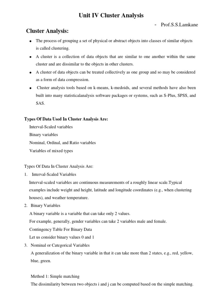 Unit IV Cluster Analysis | PDF | Cluster Analysis | Level Of Measurement